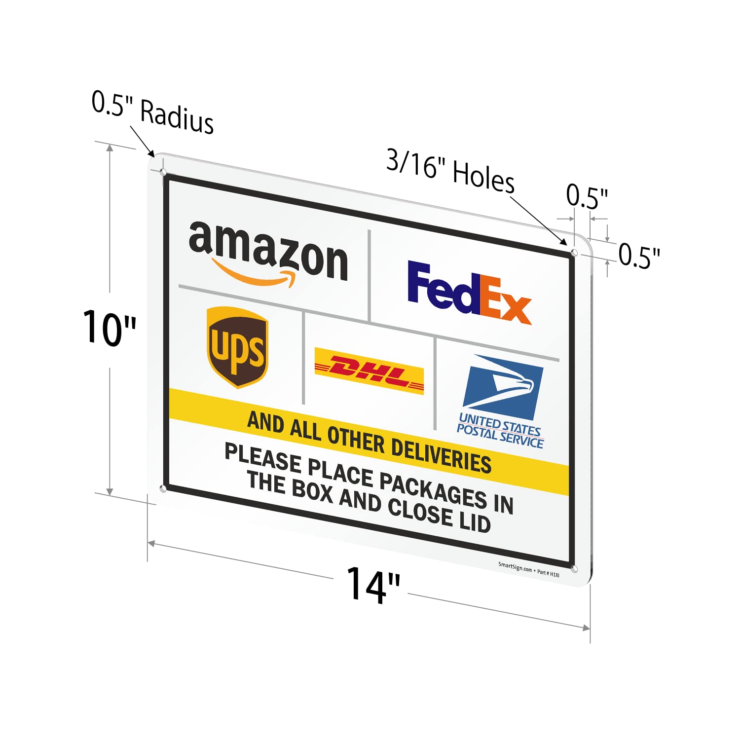 SmartSign 10 x 14 inch “Please Leave Packages in The Box and Close Lid” Metal Sign with Delivery Logos, 40 mil Laminated Rustproof Aluminum, Multicolor, Made in USA