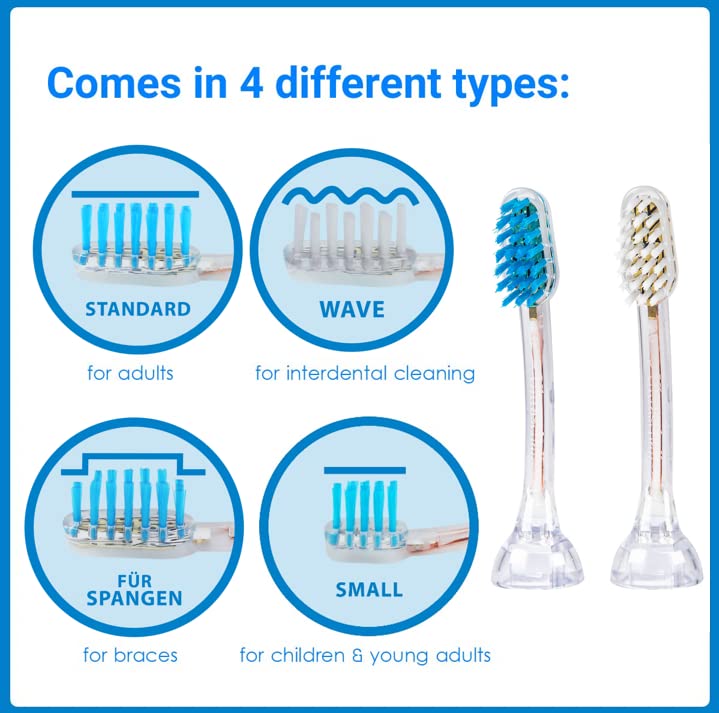 Emmi-dent Metallic/Professional 2-Pin Bristle-Head Attachments - Electric Toothbrush Replacement Heads. Cleans with Ultrasound Waves (Regular 4 Pack)