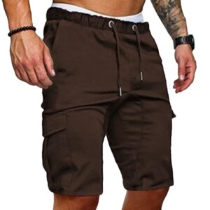 men's elastic waist multi pockets shorts lightweight military cargo short pants drawstring relaxed fit army short (brown,4x-large)