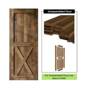 HOMACER Door Size 48'' W x 84'' H x 1-3/8'' D Single Pine Wood Barn Door (Unassembled X Design) with Non-Bypass Installation Hardware Kit, Track Length 108'', Interior Use Only