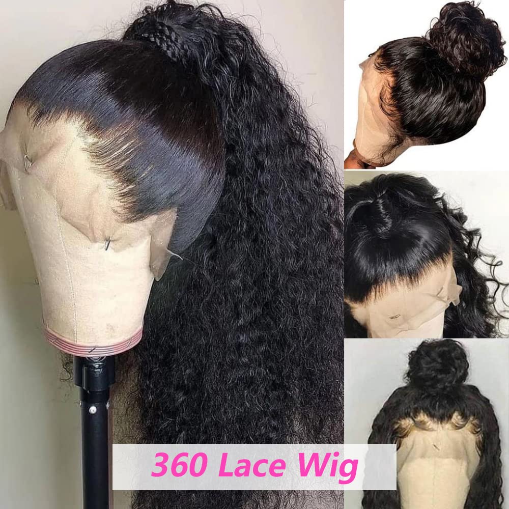 360 Lace Front Wigs Human Hair Deep Wave 360 HD Full Lace Wigs Human Hair Pre Plucked 360 Deep Wave Ponytail Wig Wet and Wavy Human Hair Wig 360 Frontal Wig with Baby Hair Natural Color 20 inch