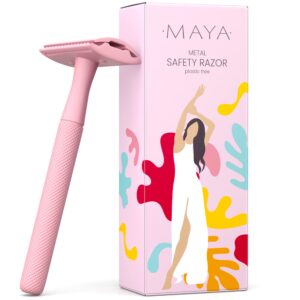 womens safety razor (pink) metal double edge razor (no blades) eco friendly ladies shaver for girls with sensitive skin