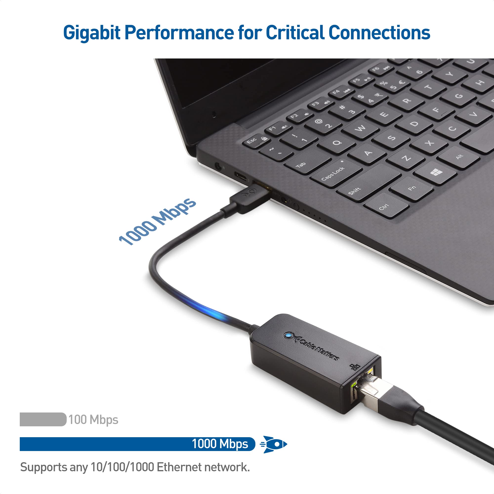 Cable Matters Plug & Play USB to Ethernet Adapter (USB 3.0 to Gigabit Ethernet) & Plug & Play USB C to Ethernet Adapter (Thunderbolt to Ethernet Adapter, Gigabit Ethernet to USB C) in Black