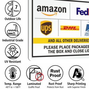 SmartSign 10 x 14 inch “Please Leave Packages in The Box and Close Lid” Metal Sign with Delivery Logos, 40 mil Laminated Rustproof Aluminum, Multicolor, Made in USA