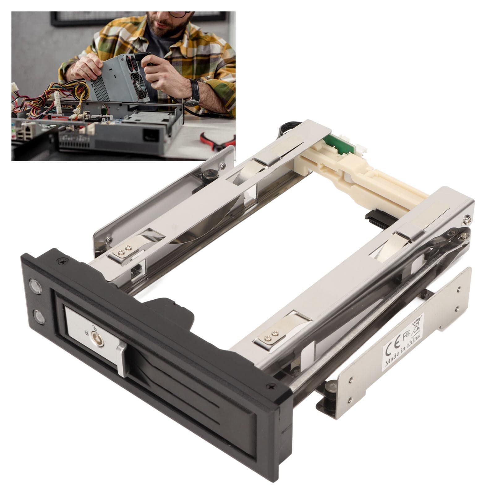 Aluminium Trayless Hot Swap Mobile Rack Backplane Single Bay Internal HDD Enclosure, Support SATA I/II/III 6Gbps for 3.5" Hard Drive SSD and 5.25" Floppy Drive