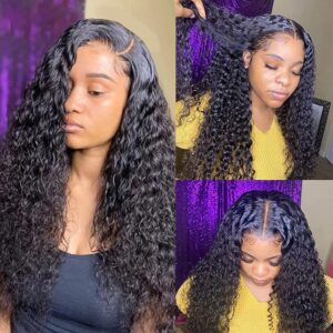 360 Lace Front Wigs Human Hair Deep Wave 360 HD Full Lace Wigs Human Hair Pre Plucked 360 Deep Wave Ponytail Wig Wet and Wavy Human Hair Wig 360 Frontal Wig with Baby Hair Natural Color 20 inch