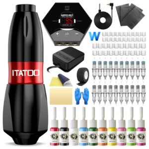 itatoo tattoo kit tattoo machine kit for beginners cartridge pen kit with tattoo gun tattoo power supply tattoo pen kit wtk137(black)