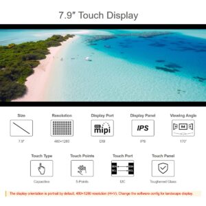 waveshare 7.9inch Touchscreen Display for Raspberry Pi 4B/3B+/3A+, 480×1280 Resolution IPS Screen, DSI Interface, Capacitive Touch Panel Support up to 5 Points Touch