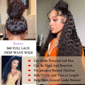 360 Lace Front Wigs Human Hair Deep Wave 360 HD Full Lace Wigs Human Hair Pre Plucked 360 Deep Wave Ponytail Wig Wet and Wavy Human Hair Wig 360 Frontal Wig with Baby Hair Natural Color 20 inch