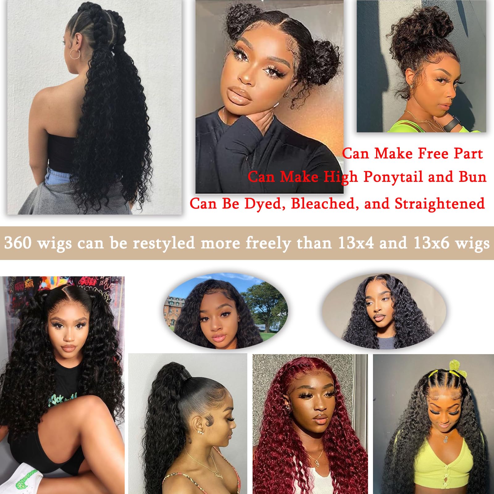 360 Lace Front Wigs Human Hair Deep Wave 360 HD Full Lace Wigs Human Hair Pre Plucked 360 Deep Wave Ponytail Wig Wet and Wavy Human Hair Wig 360 Frontal Wig with Baby Hair Natural Color 20 inch