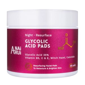 anai rui glycolic acid peel pads 35% aha resurfacing facial pads with vitamins b5, witch hazel, calendula, facial exfoliating pads, acid peel for face dark spots and reduces fine lines 80 pads