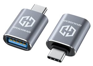 graugear usb c to usb adapter pack of 2, 10gbps data transfer, usb c male to usb a female adapter 10gbps, compatible with pc, laptop, macbook, iphone, ipad, apple watch, usb charger, type c devices