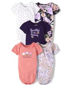 the children's place unisex baby 5 pack and newborn short sleeve 100% cotton bodysuits, purple floral 5-pack, 18-24 months