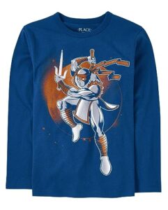 the childrens place boys' assorted everyday long sleeve graphic t-shirts, space ninja, medium (7/8)