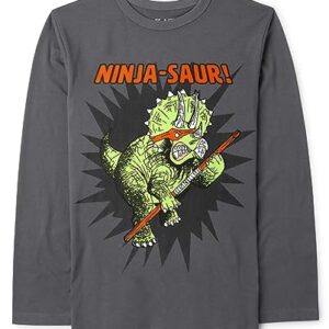 The Childrens Place Boys' Dino Long Sleeve Graphic T-Shirts, Ninjasaur, Medium (7/8)