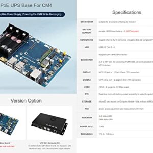 Waveshare PoE UPS Uninterruptible Power Supply Base Board/Mini-Computer Designed for Raspberry Pi Compute Module 4 Gigabit Ethernet Dual HDMI Quad USB2.0