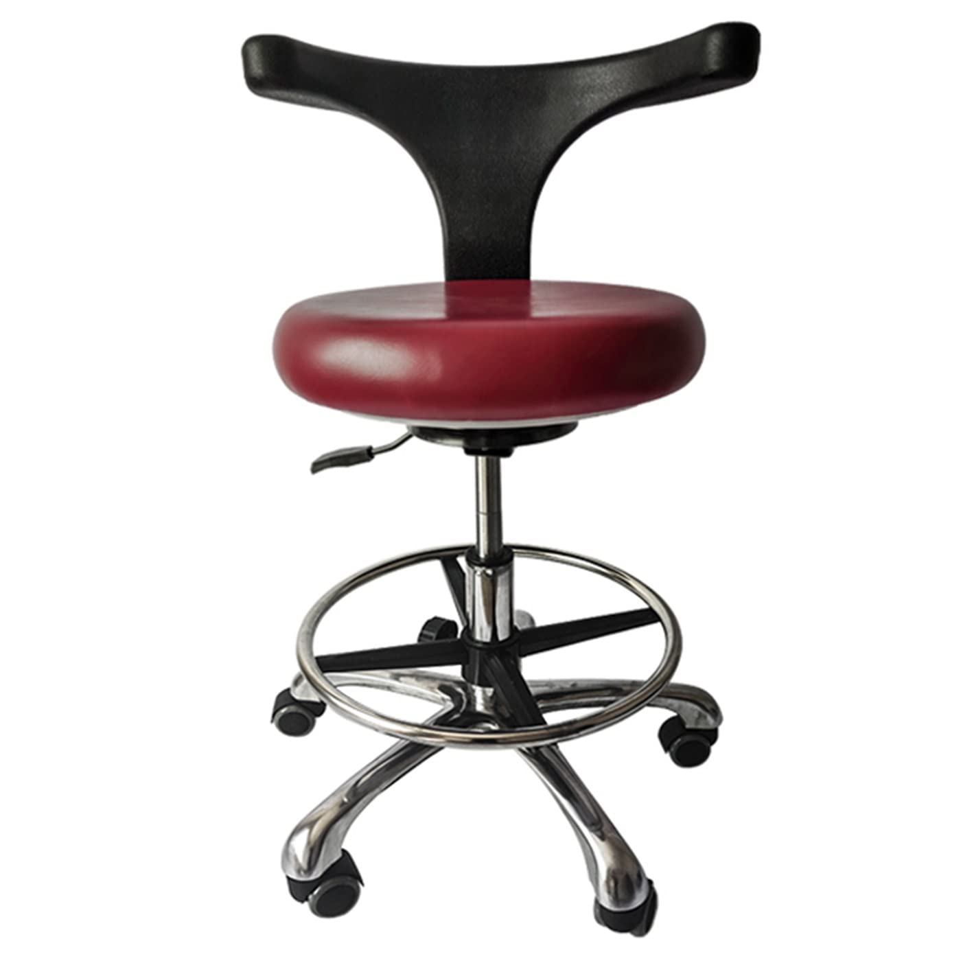 GUNEL Medical Dental Rolling Stool with Backrest, Ergonomic Dentist Chair Lab Seats Adjustable 360 Degree Swivel PU Leather Lift Chair Assistant Stool Chair (Color : Red)