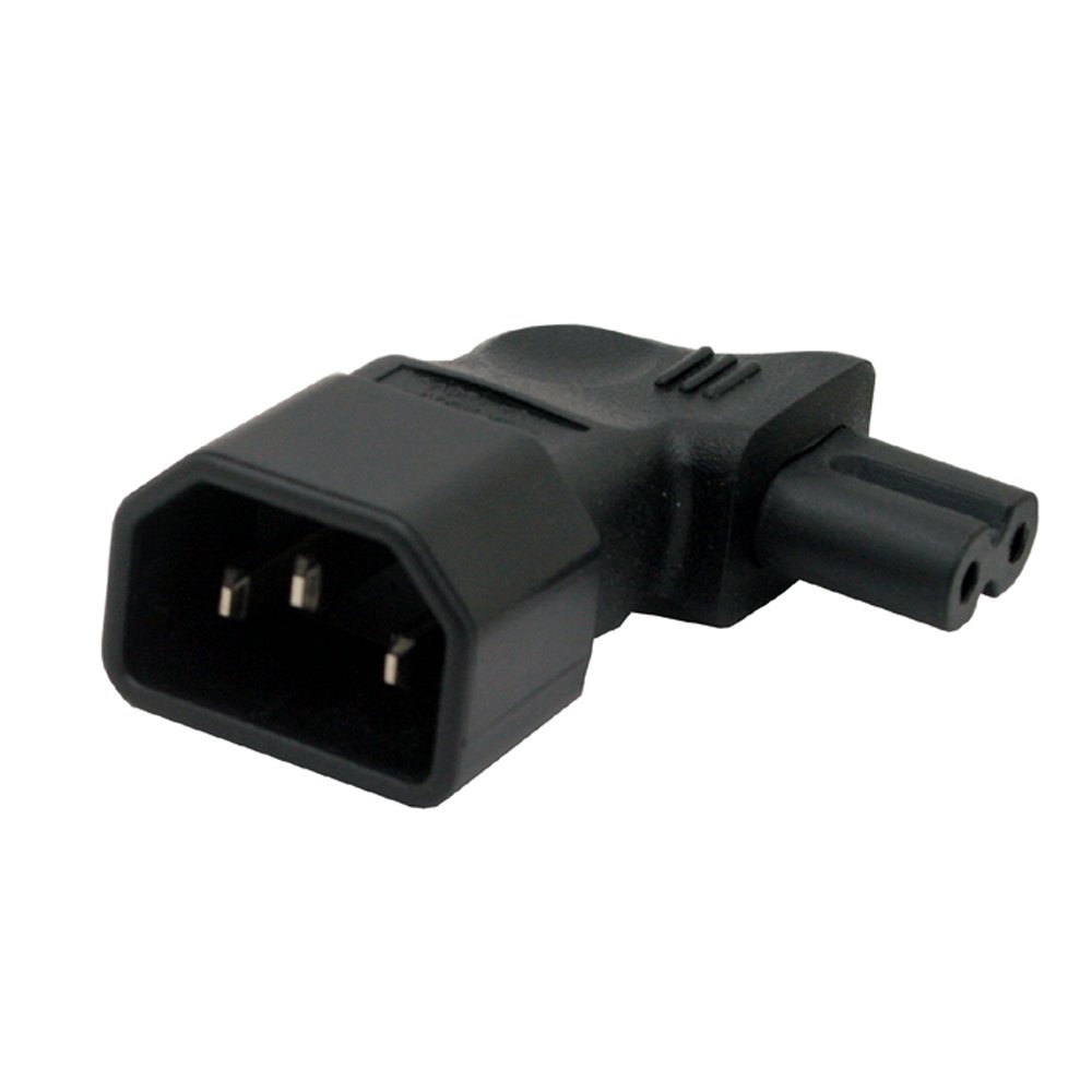 Strhowill IEC320 C14 to C7 AC Power Adapter IEC320 C14 3 Prong Male Plug to C7 2 Prong Female right 90 Degree Receptacle Power Plug C14 to C7 right 90 Degree Adapter 10A 250V Black (Right 90 Degree)