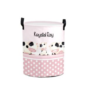 farm cow family dots storage bin, waterproof oxford fabric clothes basket organizer for laundry hamper,toy bins,gift baskets, bedroom, clothes,baby nursery