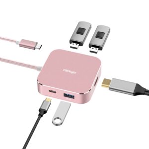 usb c to hdmi multiport adapter, fairikabe usb c hub to 4k hdmi power delivery 3usb3.0, 5 in 1 usb c hdmi hub with long cable 1.5ft, for macbook air, macbook pro and other usb-c dp alt mode devices