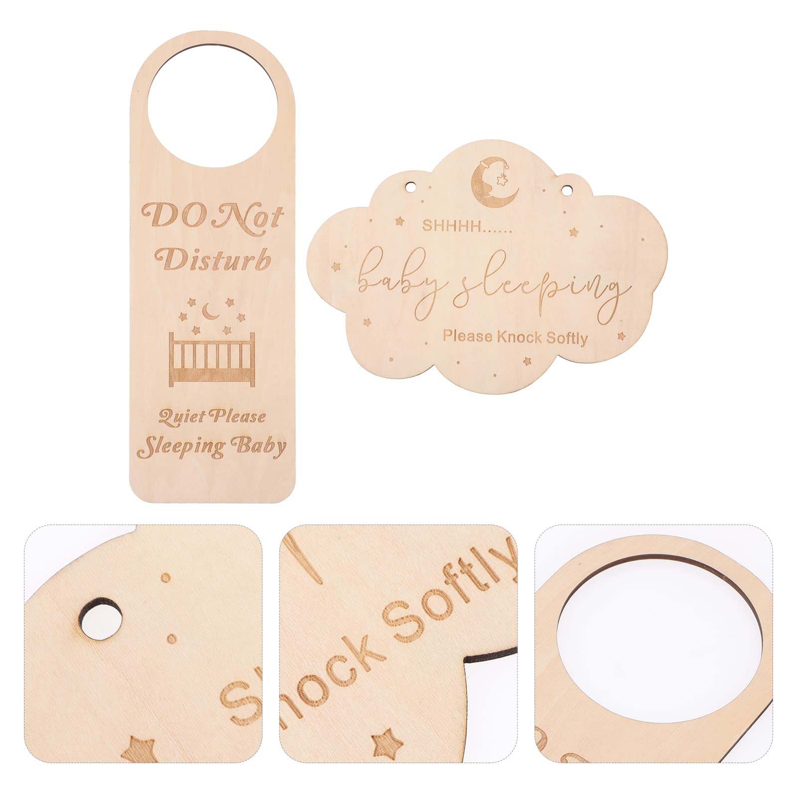 LUOZZY 2 Pcs Sleeping Baby Door Sign Wooden Shhh Baby Sleeping Door Sign Do Not Disturb for The Nursery Home Room - 22 + 18CM