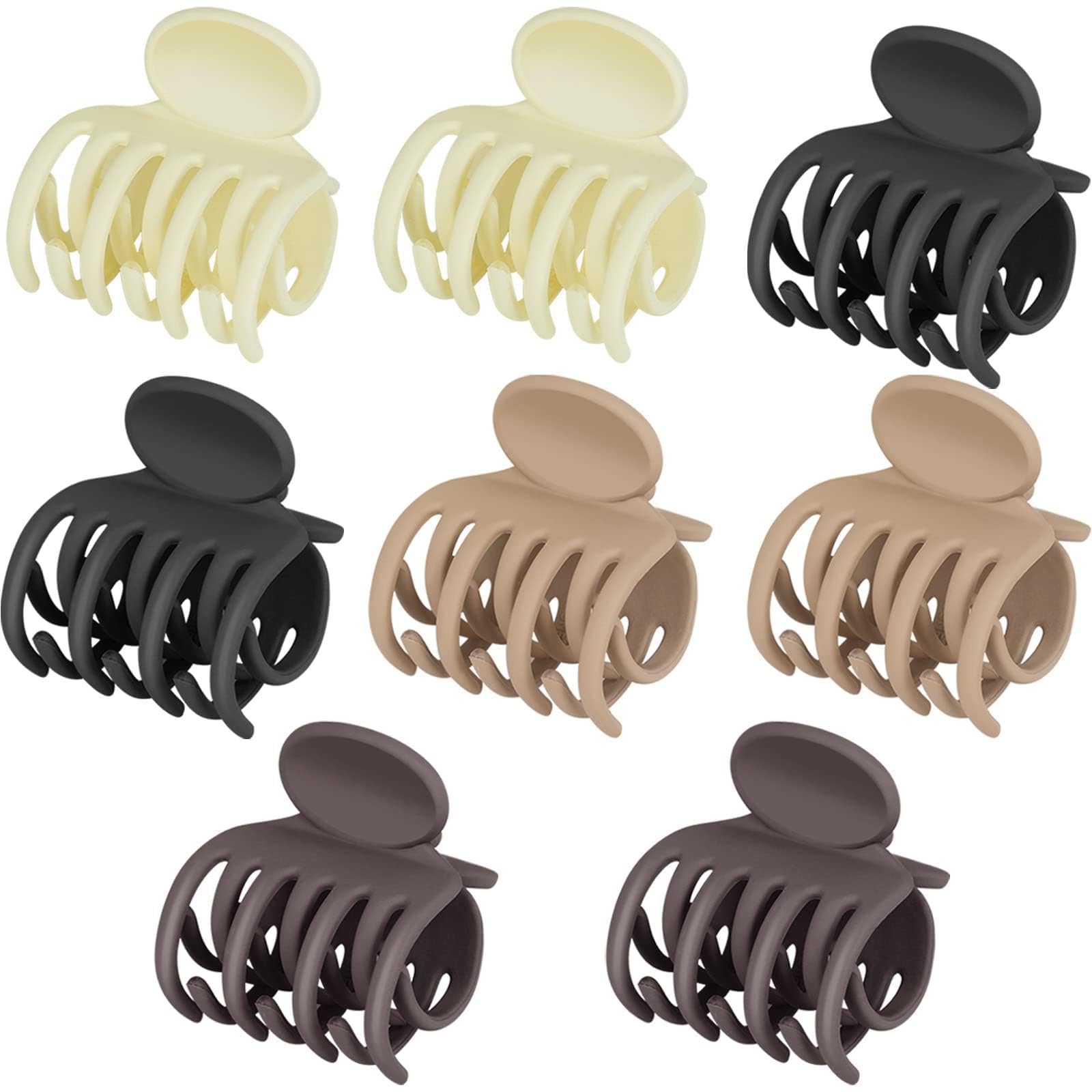 KAUND 8 PCS 1.6 Inch Hair Clips for Thin Hair, Medium Size Non-slip Matte Claw Clips Women, Double Row Teeth Jaw Clips with Neutral Color (C01-8 pack)