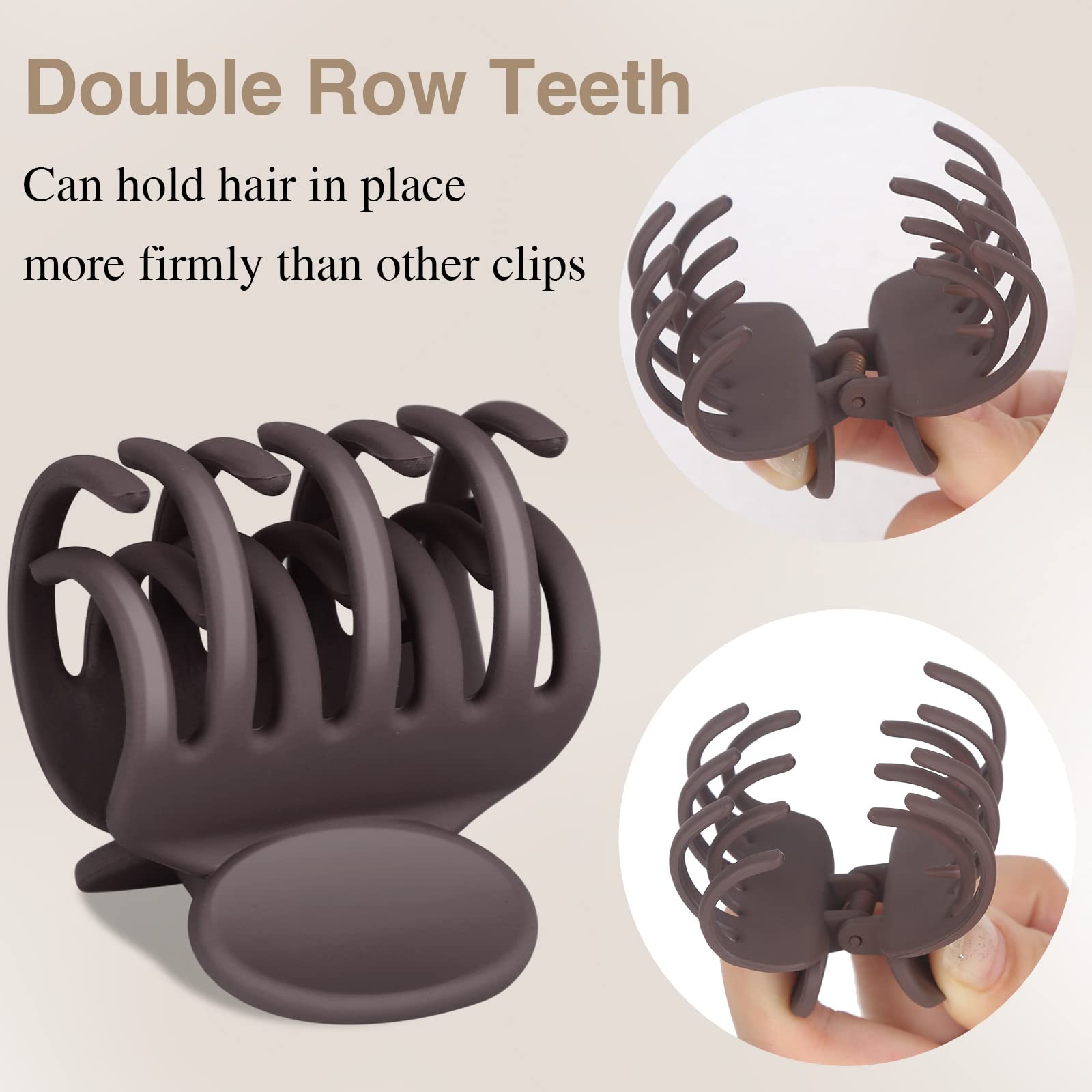 KAUND 8 PCS 1.6 Inch Hair Clips for Thin Hair, Medium Size Non-slip Matte Claw Clips Women, Double Row Teeth Jaw Clips with Neutral Color (C01-8 pack)