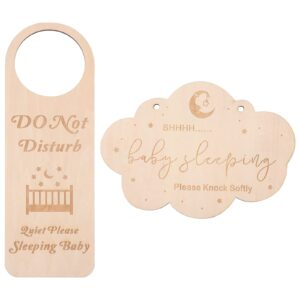 luozzy 2 pcs sleeping baby door sign wooden shhh baby sleeping door sign do not disturb for the nursery home room - 22 + 18cm