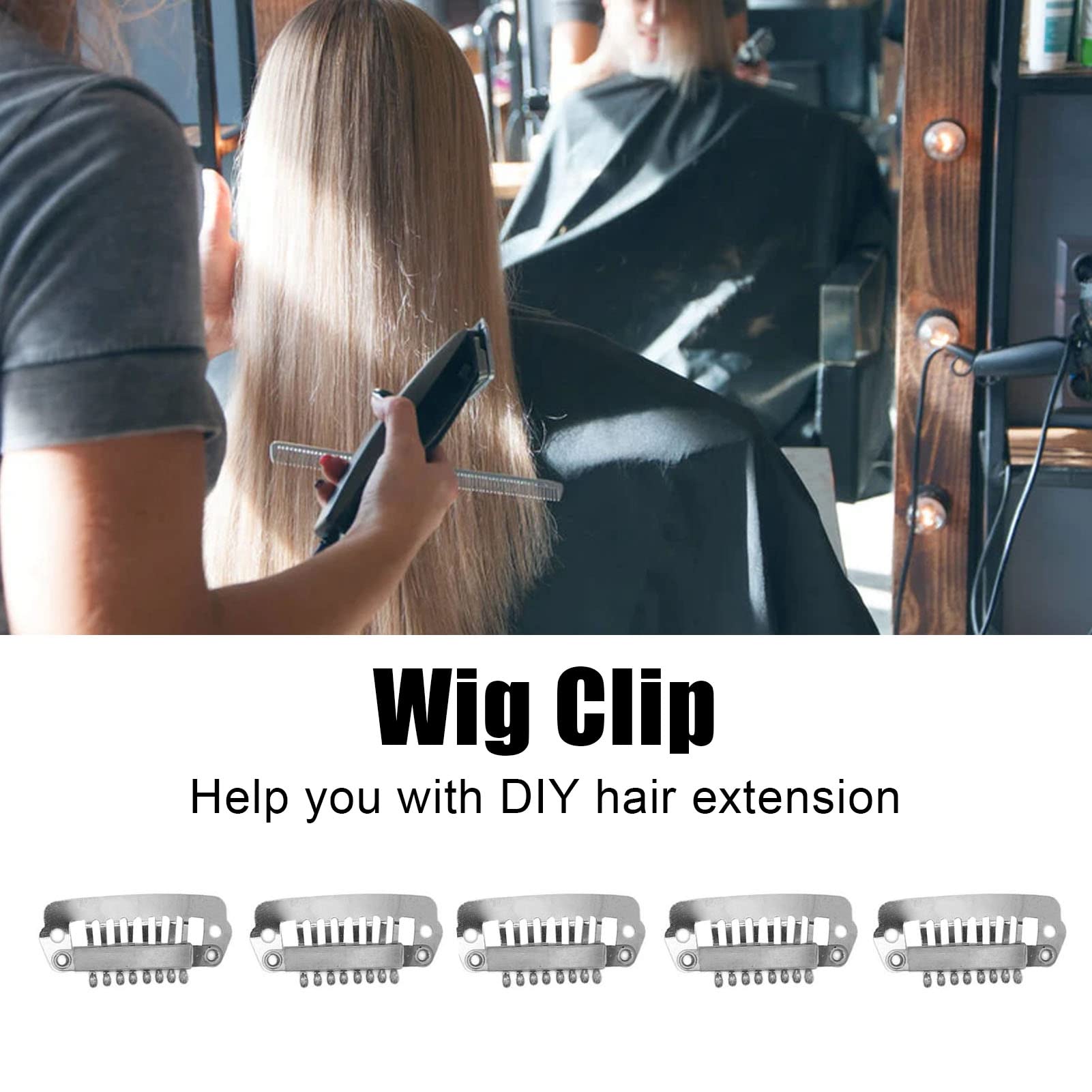 Hair Extension Clips,Wig Clips to Secure Wig No Sew,Hair Wig Clips Hair Extension Clips Set Stainless Steel DIY 8 Teeth Snap Comb Wig Clips Accessories 1.1in (50pcs)(silver), Hair Extension Clips