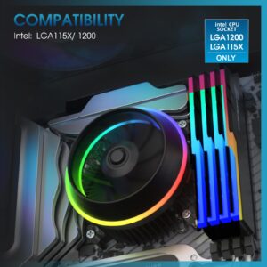 Vetroo Shadow Low-Profile CPU Cooler, 90mm Addressable RGB & PWM Fan, Premium Aluminum Fins 95W TDP Air Cooler for Intel LGA 1200/115X