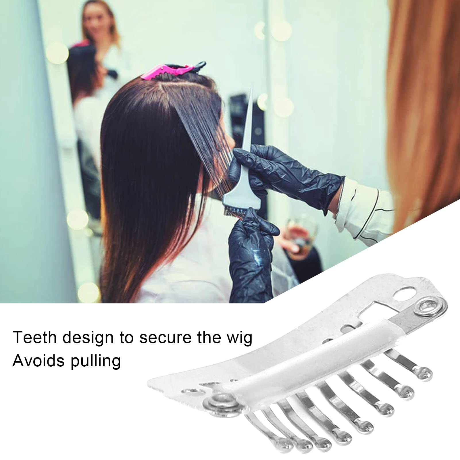 Hair Extension Clips,Wig Clips to Secure Wig No Sew,Hair Wig Clips Hair Extension Clips Set Stainless Steel DIY 8 Teeth Snap Comb Wig Clips Accessories 1.1in (50pcs)(silver), Hair Extension Clips