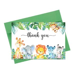 buerhanerry 50 safari animals thank you cards, jungle animals thank you notes, 4x6 safari thank you cards for baby shower, wild one, birhtday party