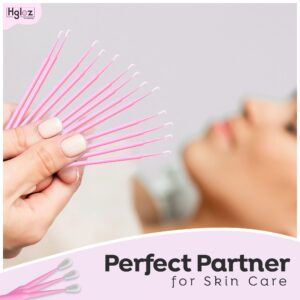 HGLOZ Microswabs for Eyelash Extensions Pack of 500 in Pink – 2mm Soft Micro Applicator Brush with Microfiber Wands – Suitable for Cleaning and Applying Make-up