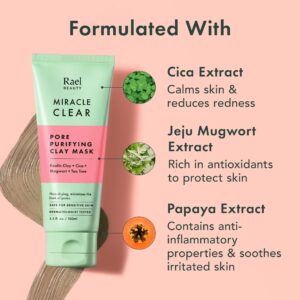 Rael Blackhead Remover, Miracle Clear Clay Mask - Exfoliating Face Wash, Pore Minimizer, Korean Skincare, Gentle, Hydrating, with Tea Tree, Vegan, Cruelty Free (100 ml, 3.4 fl oz)