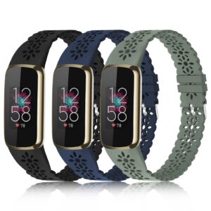 3 pack slim sport bands compatible with fitbit luxe band for women, soft silicone lace thin hollow-out replacement wristbands breathable bands for fitbit luxe fitness smart watch