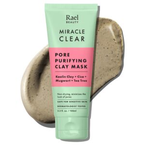 rael blackhead remover, miracle clear clay mask - exfoliating face wash, pore minimizer, korean skincare, gentle, hydrating, with tea tree, vegan, cruelty free (100 ml, 3.4 fl oz)