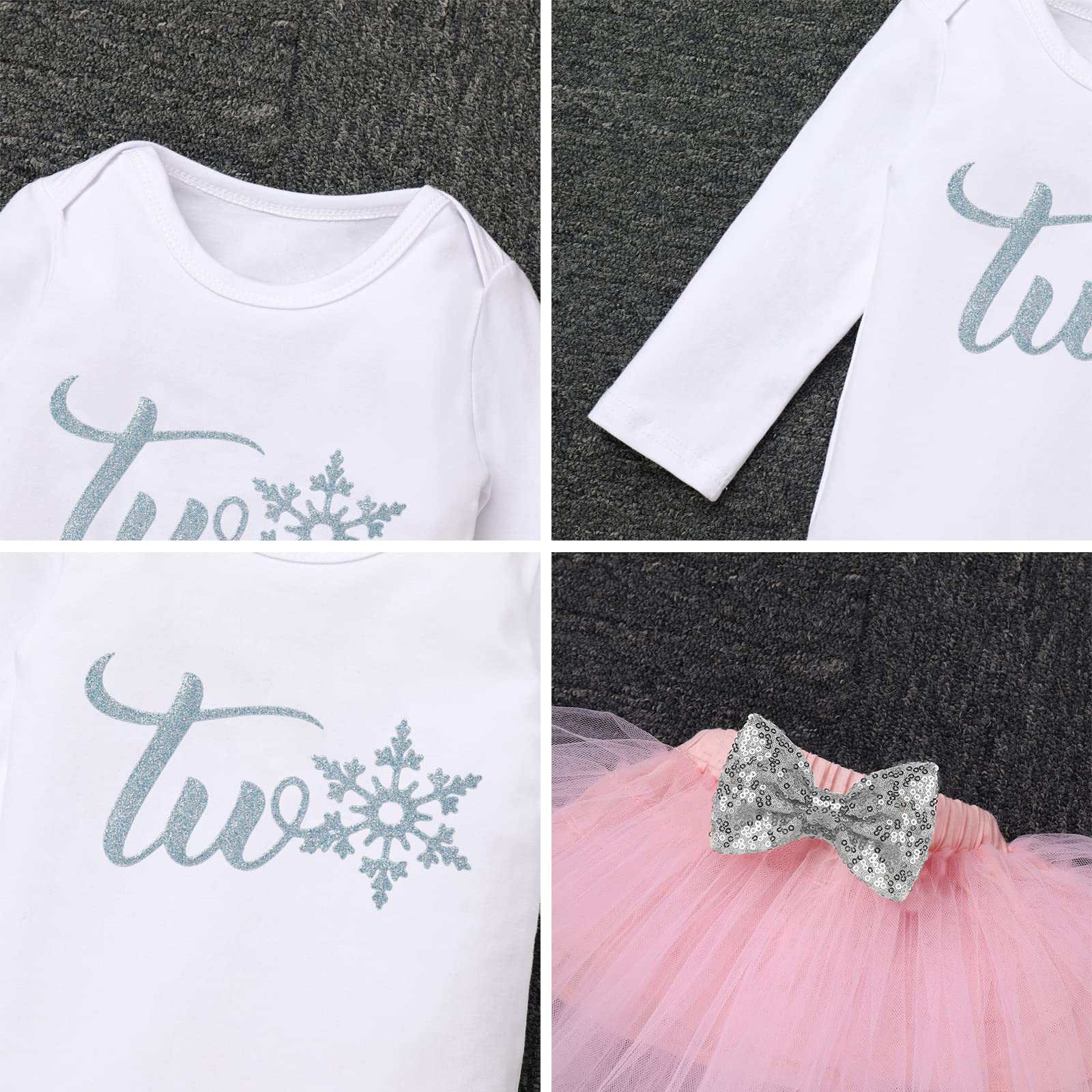 2nd Birthday Snowflake Outfit Toddler Baby Girl Cake Smash for Photo Shoot Romper Tutu Skirt Headband Christmas Themed Second Winter Onederland 2nd Birthday Decorations Party Supplies Pink Silver Two