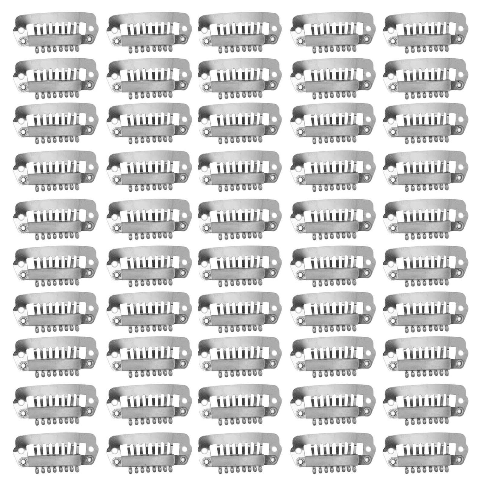 Hair Extension Clips,Wig Clips to Secure Wig No Sew,Hair Wig Clips Hair Extension Clips Set Stainless Steel DIY 8 Teeth Snap Comb Wig Clips Accessories 1.1in (50pcs)(silver), Hair Extension Clips