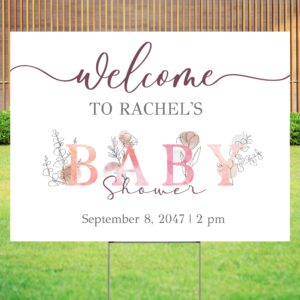 custom welcome baby shower sign with stand, large floral baby shower sign with personalized info, 24" w x 18" h for outdoor and indoor use (baby shower design b)