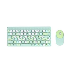 wireless keyboard mouse combo, cute mixed colors 2.4g 1200 dpi 86 keys retro round concave keycaps tilt panel wireless gaming keyboard mouse combo, for laptop desktop macbook mac windows(green)