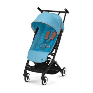 cybex libelle lightweight pockit travel baby stroller - carry-on compliant compact fold, one-hand adjustable recline - compatible with cybex car seats, beach blue