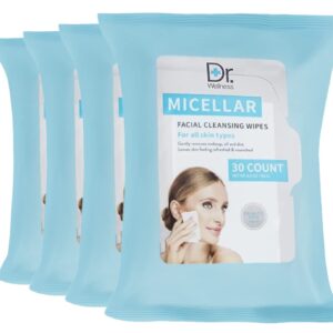 Micellar Face Wipes | 120 Micellar Wipes in 4 Packs, Good for Makeup Removal and Gerneal Facial Cleansing | Dr. Wellness