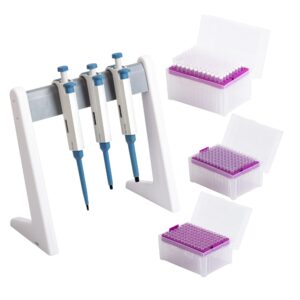 huwazine micropipette kit, 0.5-10ul 10-100ul 100-1000ul, adjustable single channel pipette, 3 pieces, pipette stand, 3 racks of sterile pipette tips (sc pipettors-3pcs-set a)