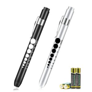 opoway nurse penlight with pupil gauge medical pen light for nurses doctors with batteries included 2ct. black and silver