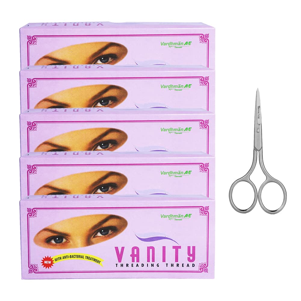 Vanity Threading Thread Pack of 5 (5 x 10 spools) with Behal International Scissor