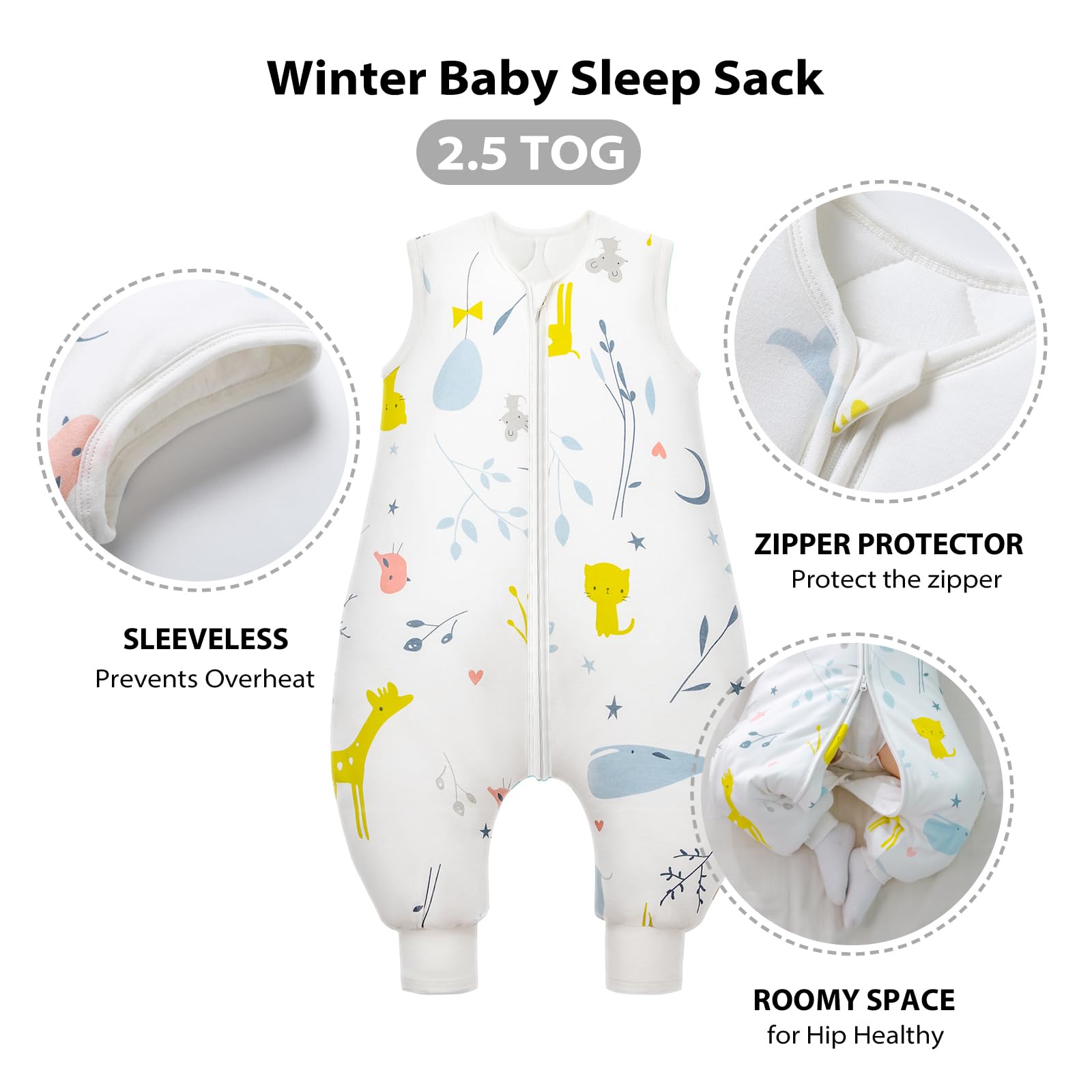 Mosebears Baby Sleep Sack with Feet，Baby Winter Sleep Sack for Toddler Thicken 2.5 TOG (3-4T Years, Baby height 38-42 inches)