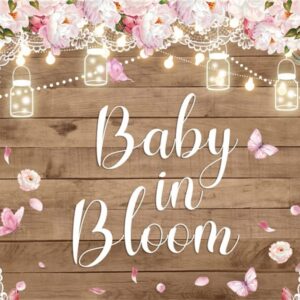 Baby in Bloom Backdrop 7x5ft Rustic Baby Shower Backdrop for Girl Wood Flowers Baby Shower Backdrop Girls Baby Shower Party Decoration Backdrop Baby in Bloom Backdrop for Newborn Baby Photography