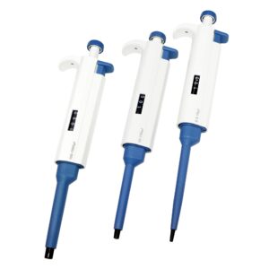 Huwazine Micropipette kit, 0.5-10ul 10-100ul 100-1000ul, Adjustable Single Channel Pipette, 3 Pieces, Pipette Stand, 3 Racks of sterile Pipette Tips (SC Pipettors-3pcs-Set A)