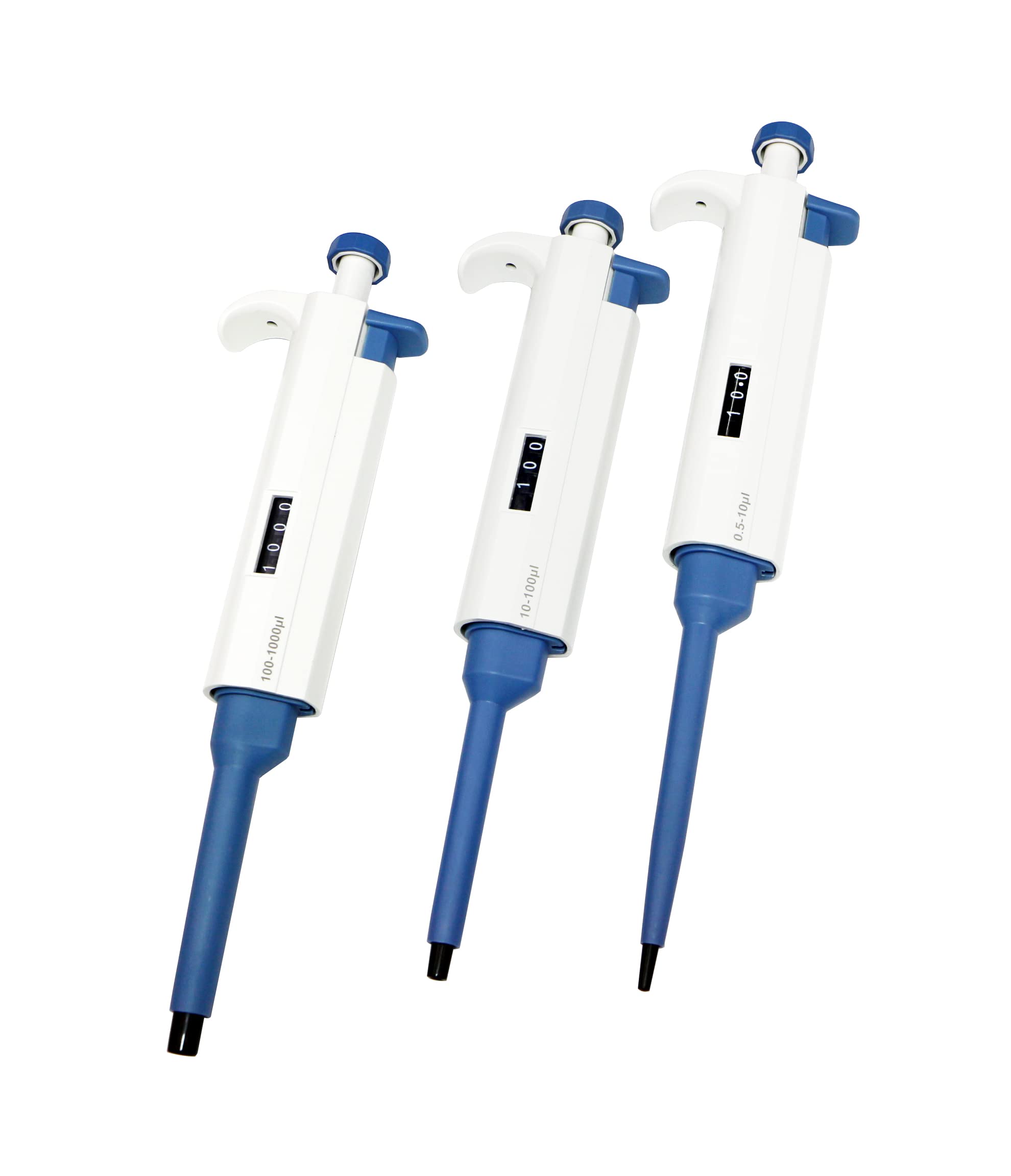 Huwazine Micropipette kit, 0.5-10ul 10-100ul 100-1000ul, Adjustable Single Channel Pipette, 3 Pieces, Pipette Stand, 3 Racks of sterile Pipette Tips (SC Pipettors-3pcs-Set A)