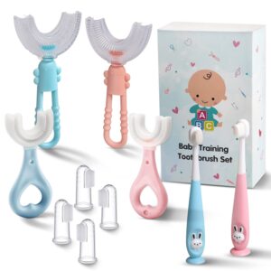 baby toddler infant toothbrush 6 to 12 months and up age 1 2 3 1-2 2-4 year old, 10 in 1 toothbrushes gift set with soft finger u-shaped brush brushing bristles for newborns kids children child